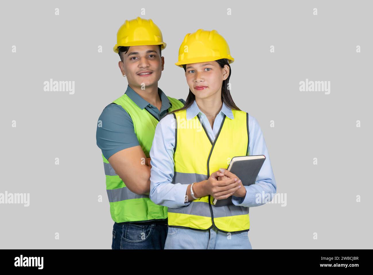 Asian Couple Engineer and Architect giving gestures and expressions on ...