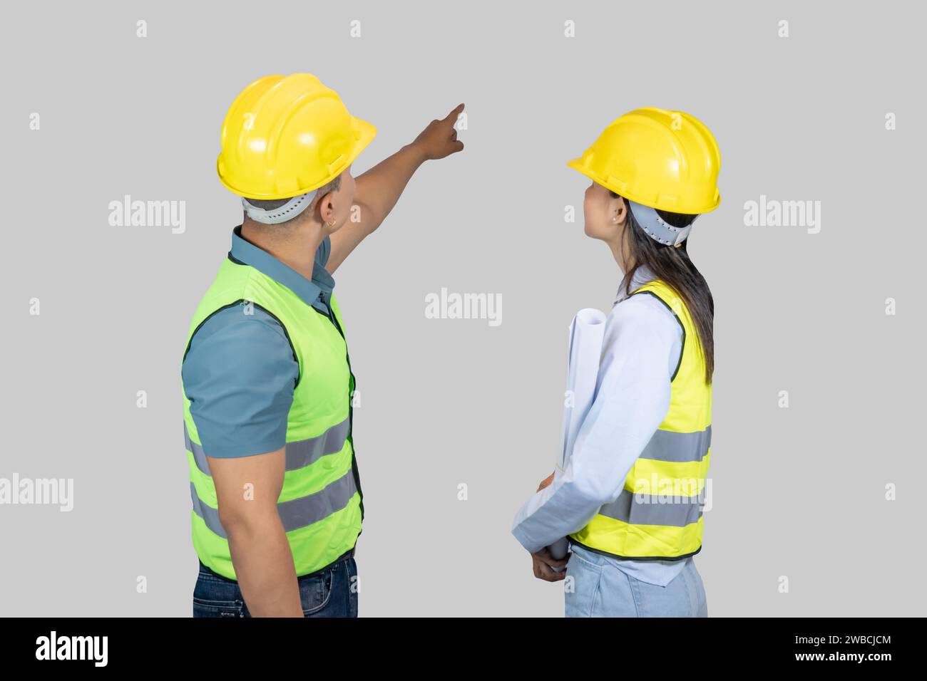 Asian Couple Engineer and Architect giving gestures and expressions on ...