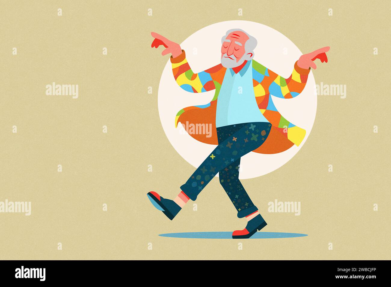 happy living life concept, elderly old man dance on street, cartoon art ...