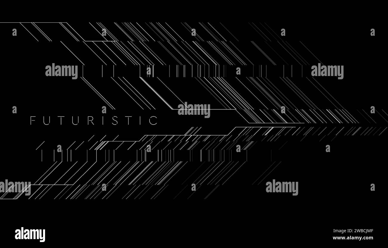 White minimal lines on black, futuristic technology abstract background ...