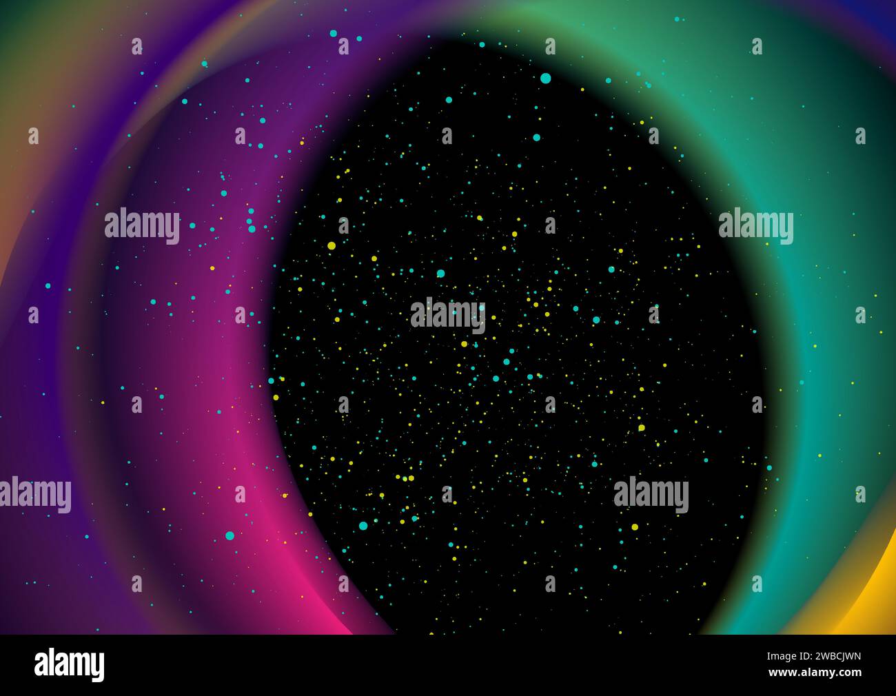 Colorful smooth blurred waves and confetti particles abstract background. Vector neon colors ...