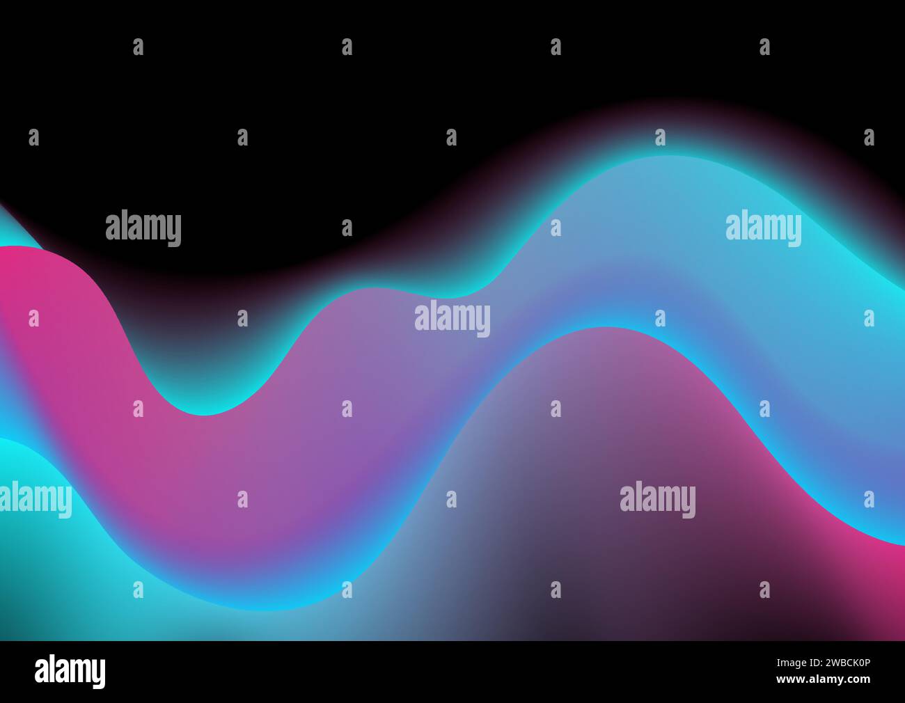 Blue violet neon smooth blurred waves on black background. Vector ...