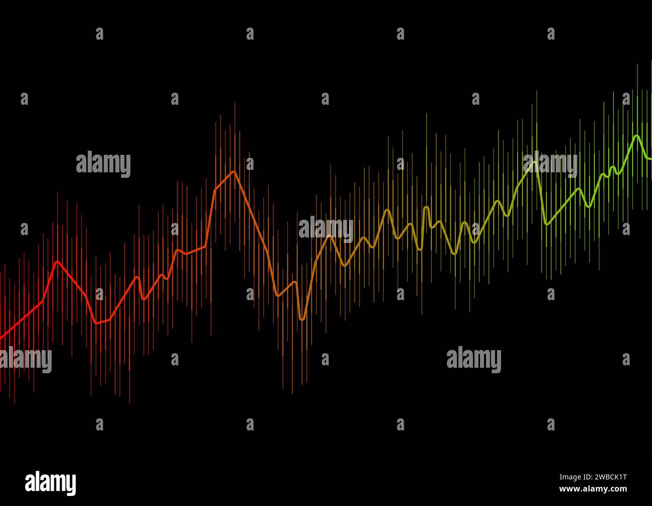 Abstract red green growing financial linear graph chart background ...