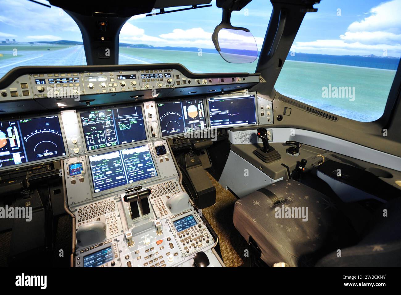 An A350 simulator installed at the Airbus Asia Training Center (AATC ...