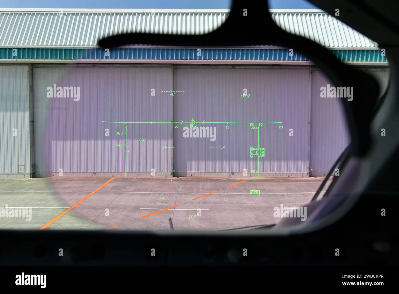 A Head-Up Display (HUD) in the cockpit of the third A350-900 (JA03XJ ...