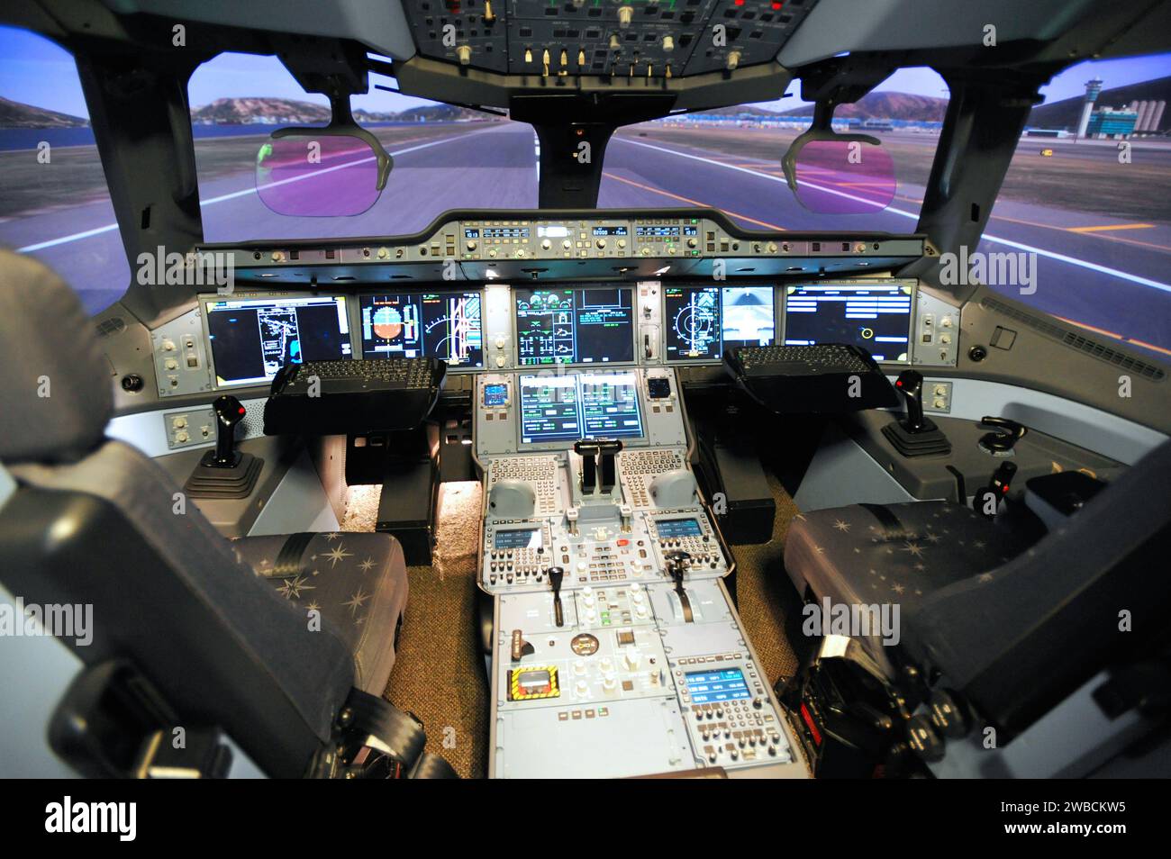 An A350 simulator installed at the Airbus Asia Training Center (AATC ...