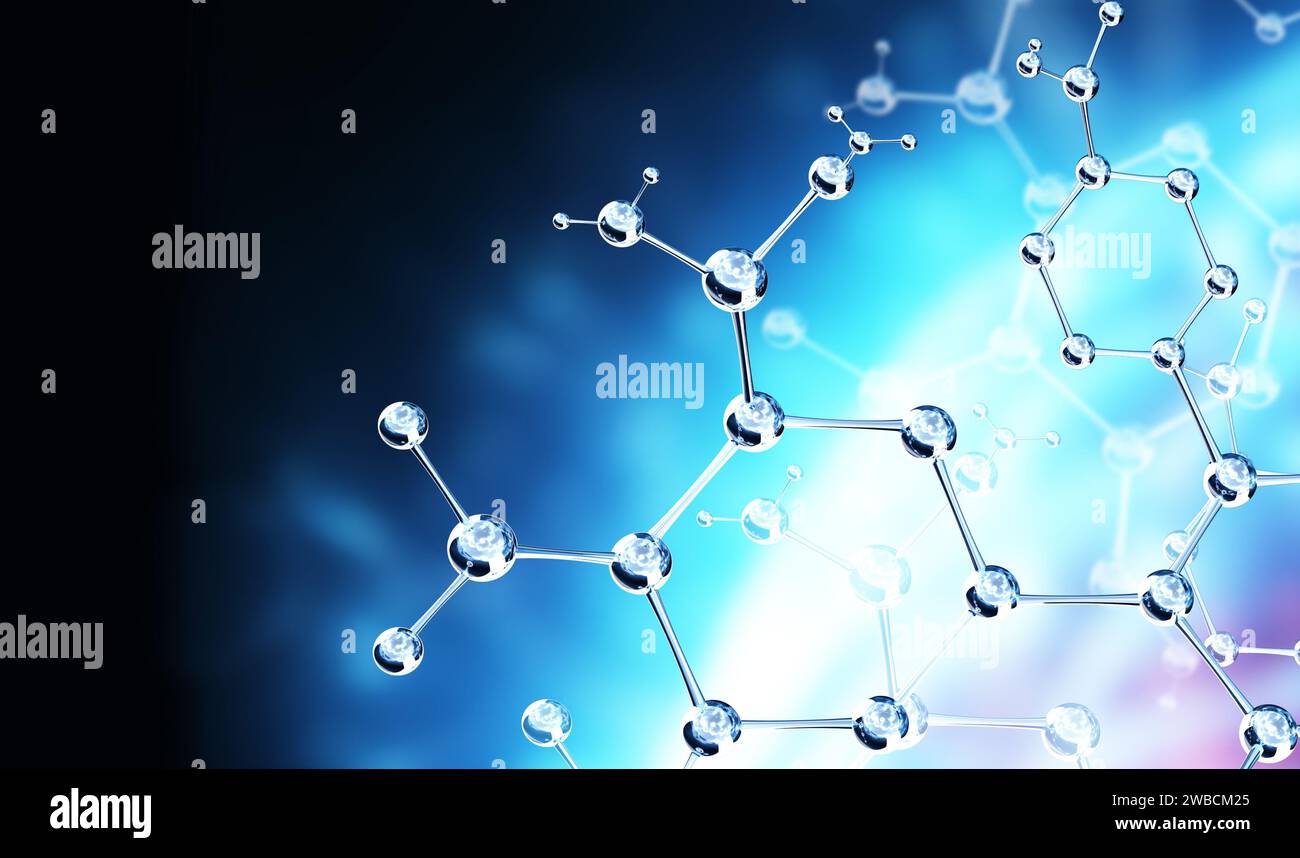 Horizontal banner with model of abstract molecular structure ...