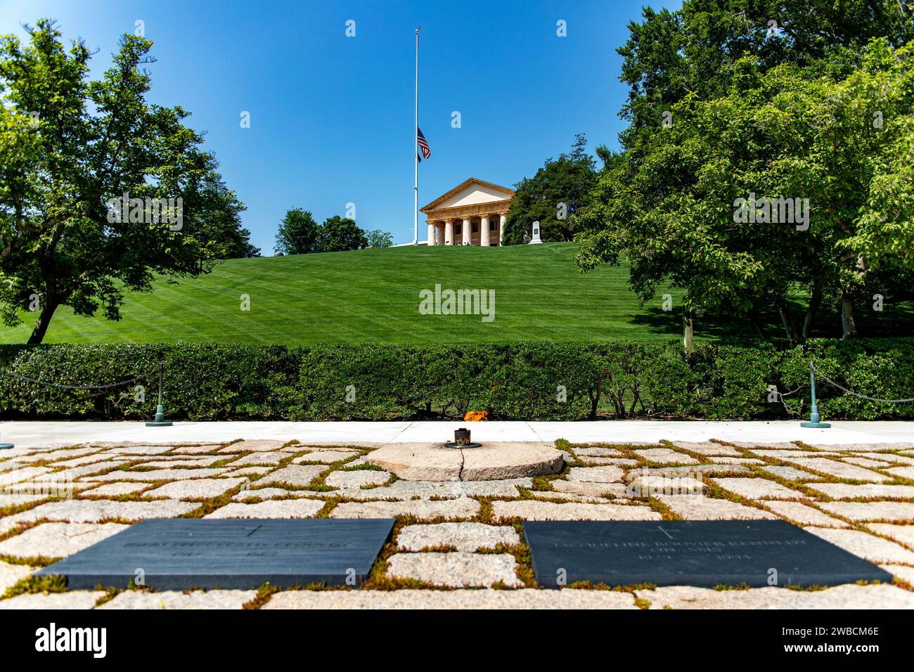 The tomb of President John F. Kennedy with the eternal flame at the Arlington National Military ...