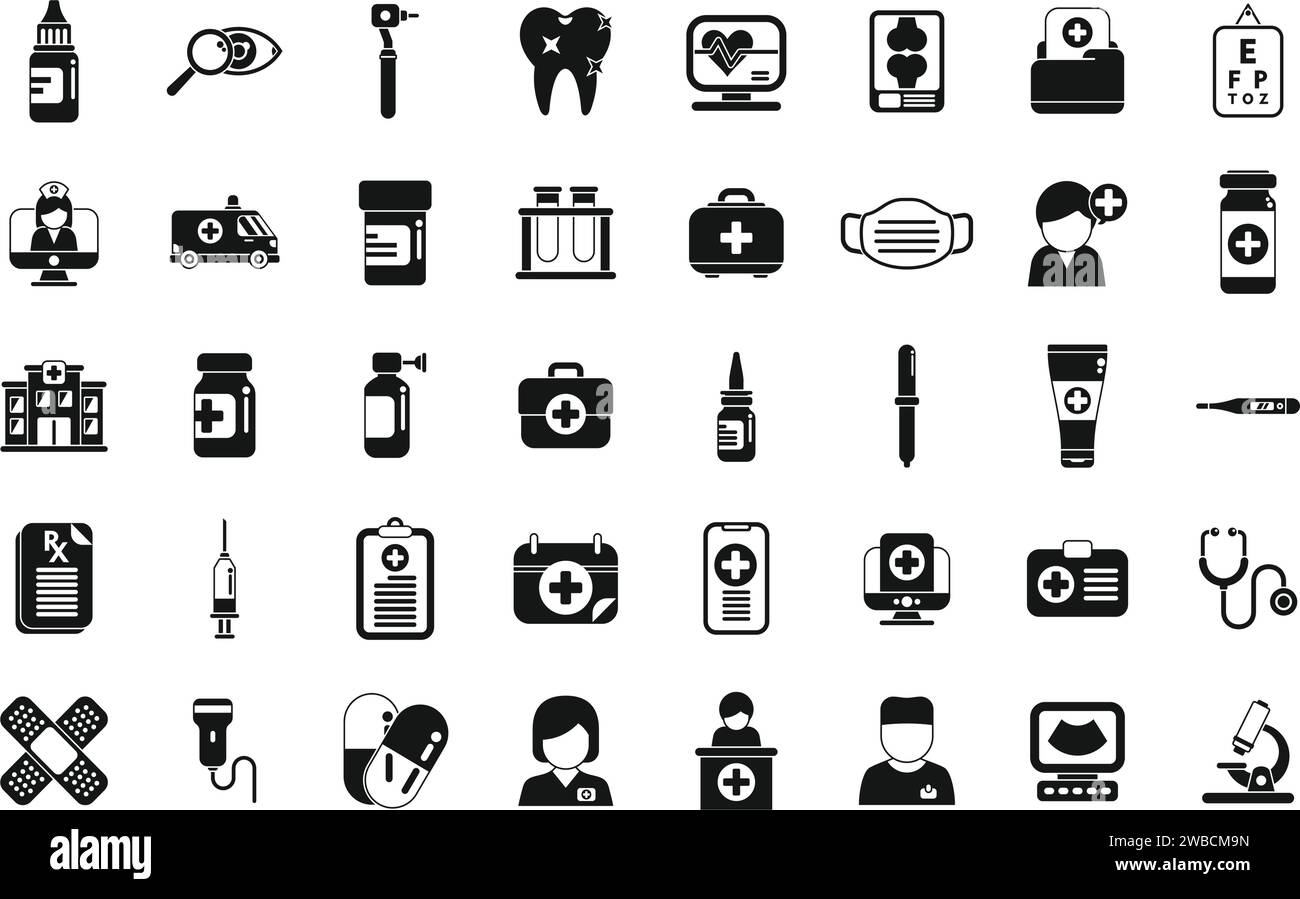 Doctor visits icons set simple vector. Nurse mask. Care home Stock ...