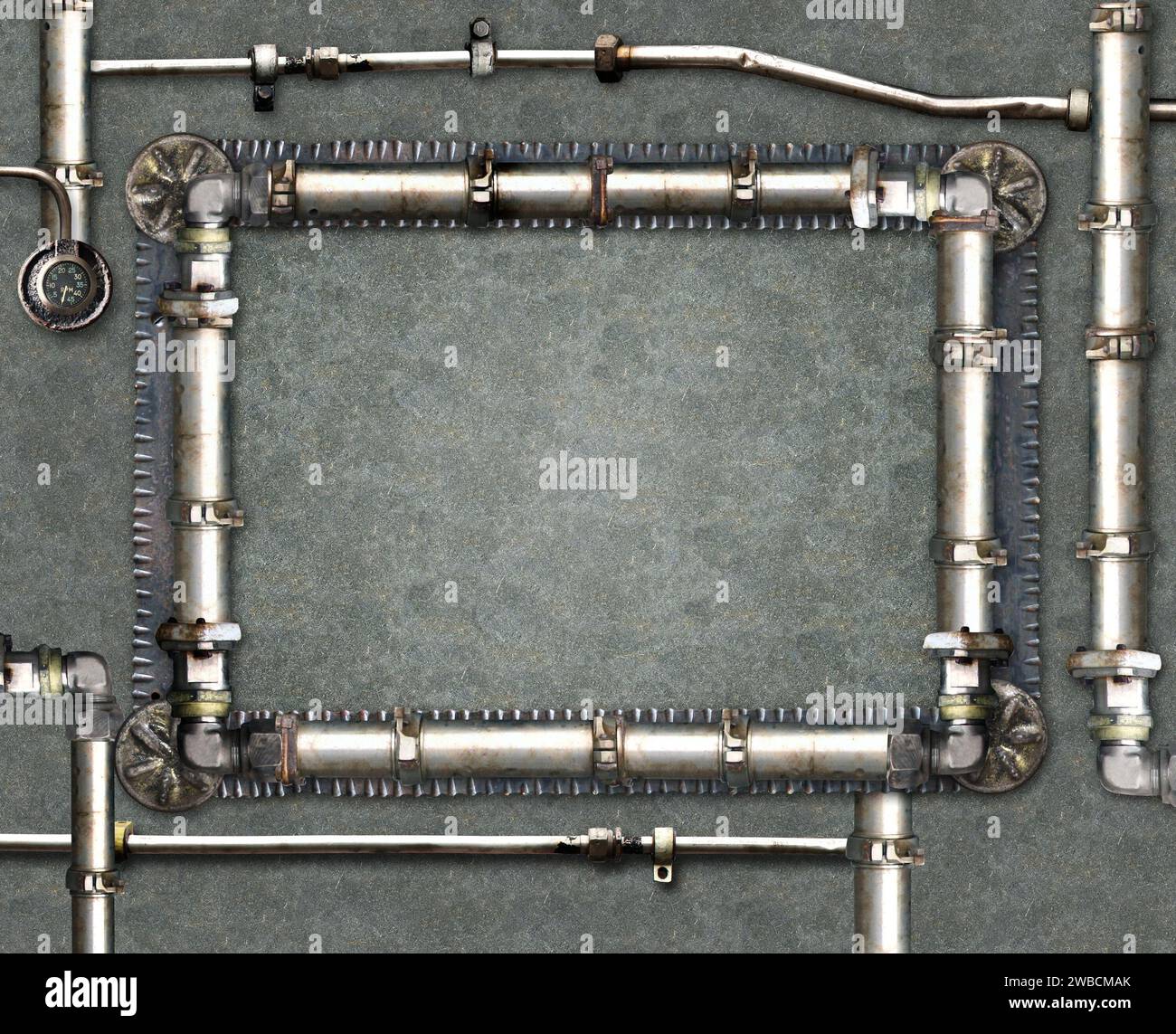 Vintage steampunk decoration with pipe frame. Retro pipelines and pipe ...