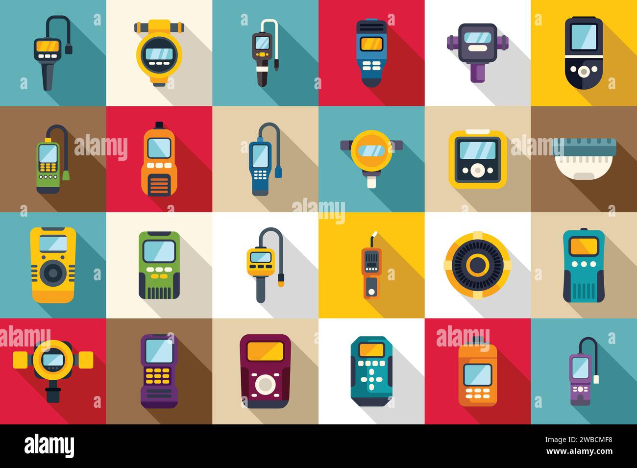 Gas detector icons set flat vector. Meter instrument. Home leak ...