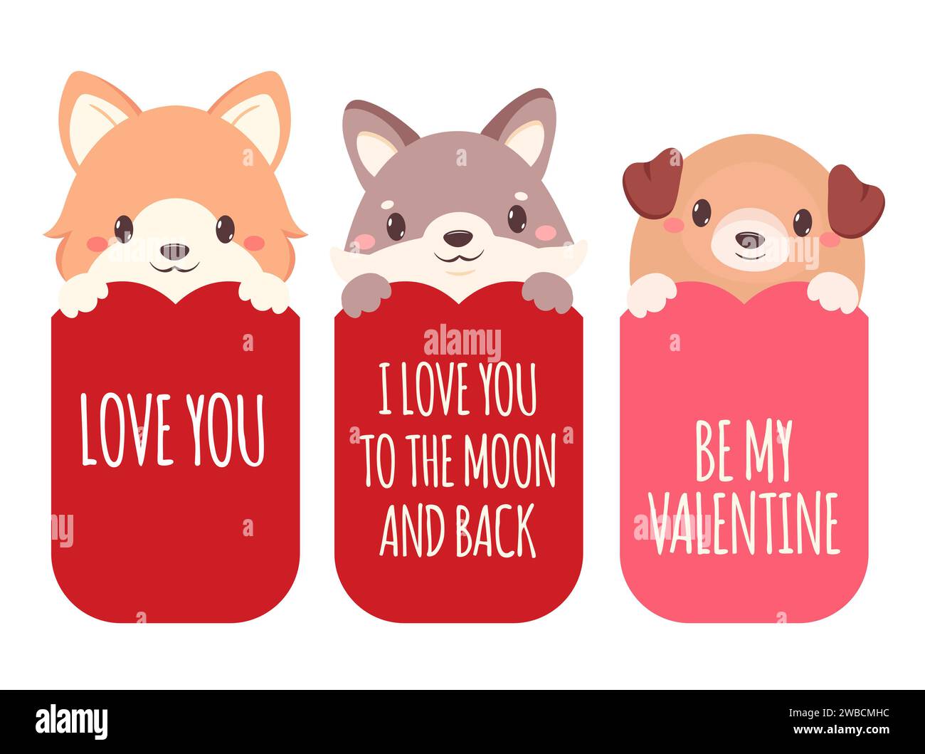 Set of Valentine's day cards with cute dogs. Baby collection of gift ...