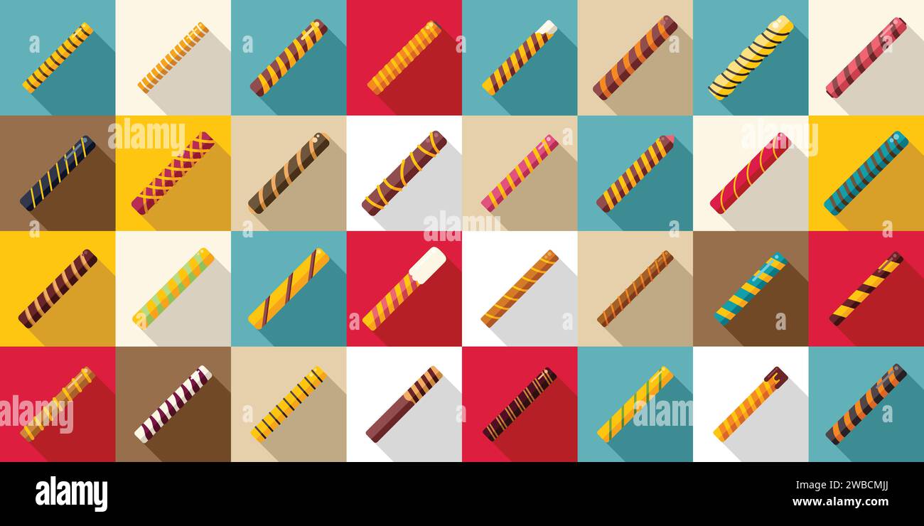 Wafer rolls icons set flat vector. Stick roll sweet. Candy bakery Stock ...