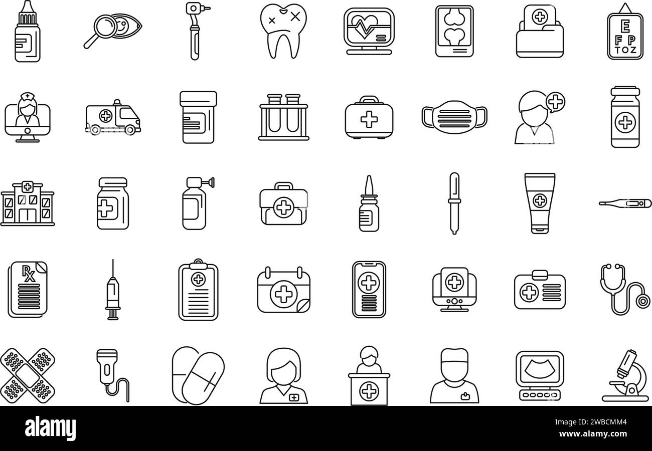 Doctor visits icons set outline vector. Nurse mask. Care home Stock ...