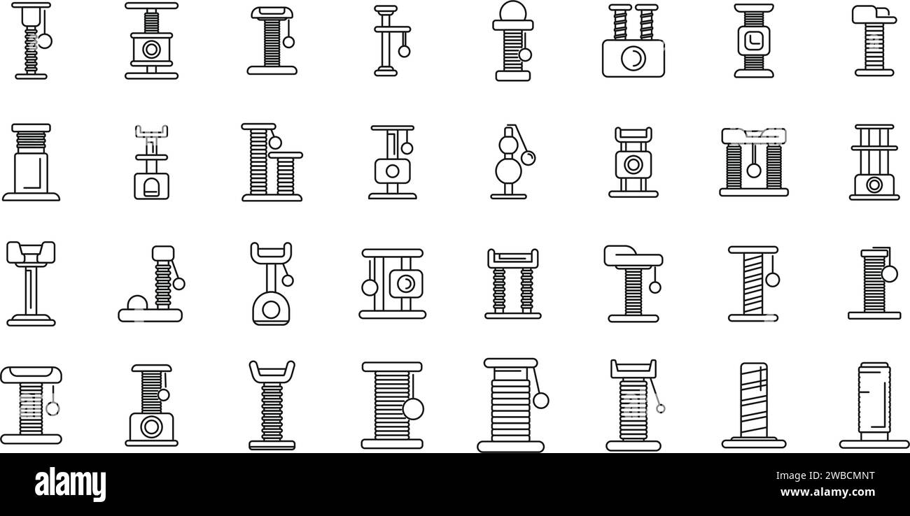 Cats scratching post icons set outline vector. Tower play. House cat ...