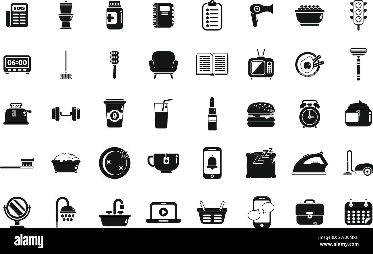 Daily routine icons set simple vector. Life school eat. Work day sleep Stock Vector Image & Art ...