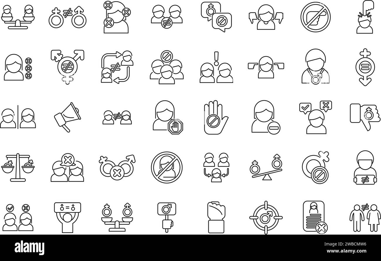Gender discrimination icons set outline vector. Harassment workplace ...