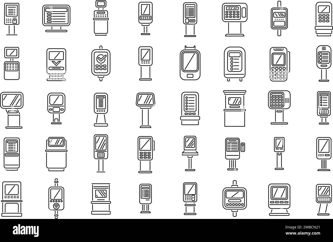 Ticket terminal icons set outline vector. City security. Self info ...