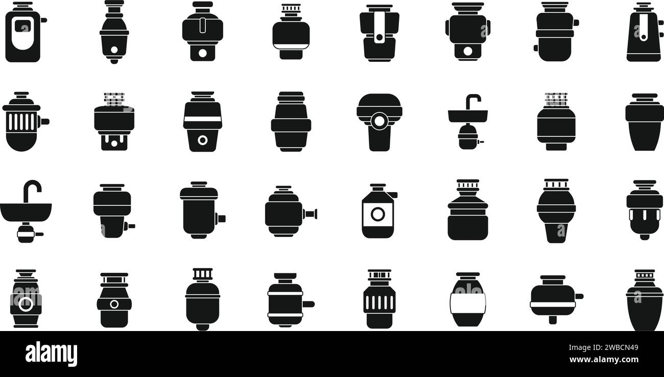 Food Waste Disposer icons set simple vector. Garbage sink. Water pipe ... Food Waste Disposer icons set simple vector. Garbage sink. Water pipe ...