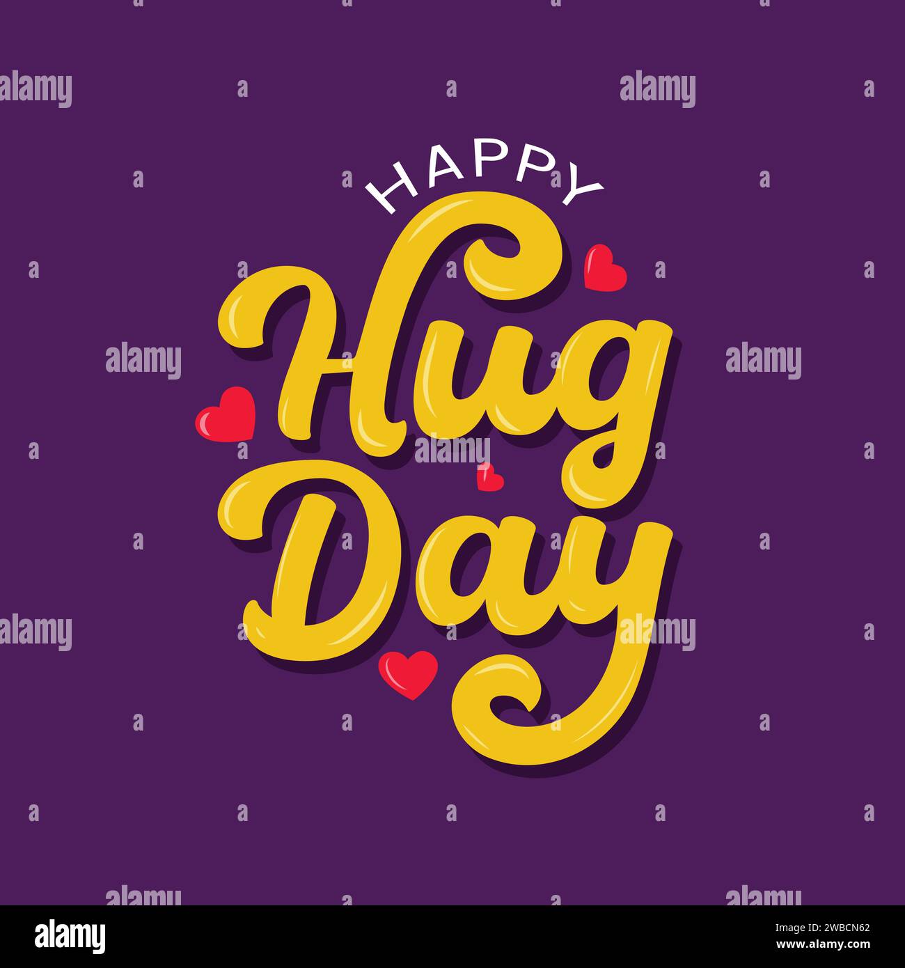Happy Hug day vector lettering greeting card template. Hugging ...