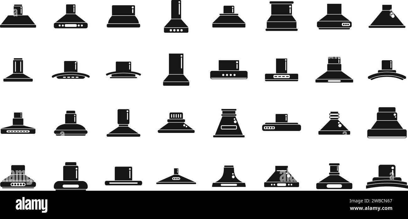 Kitchen hood icons set simple vector. Chimney vent air. Cooking house ...