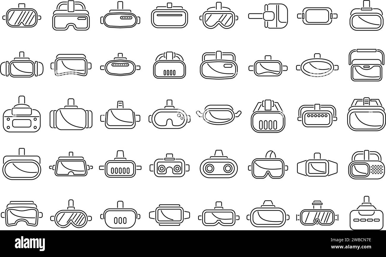 Virtual reality helmet icons set outline vector. Game vr. Glasses ...