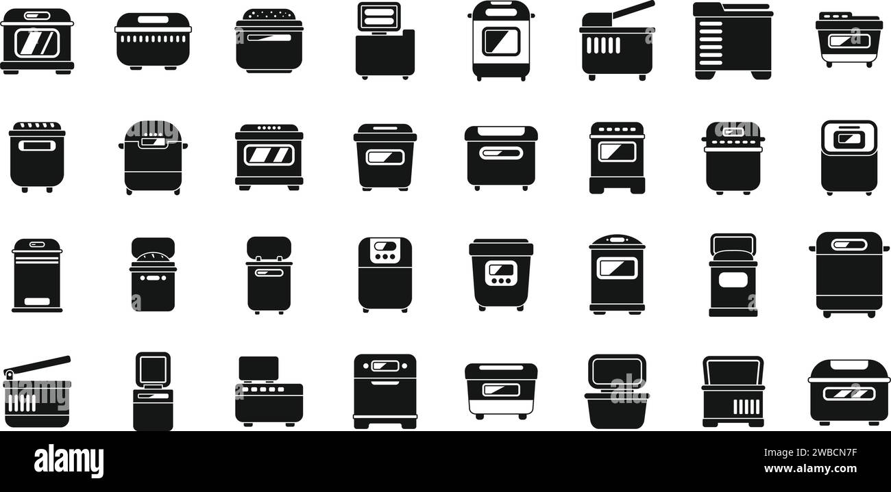 Bread maker icons set simple vector. Kitchen electric. Oven home bakery ...
