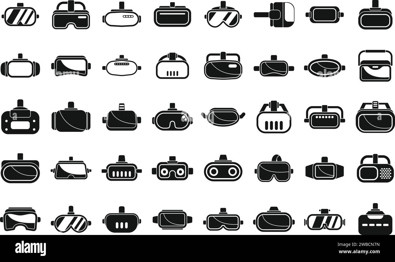 Virtual reality helmet icons set simple vector. Game vr. Glasses ... Virtual reality helmet icons set simple vector. Game vr. Glasses ...