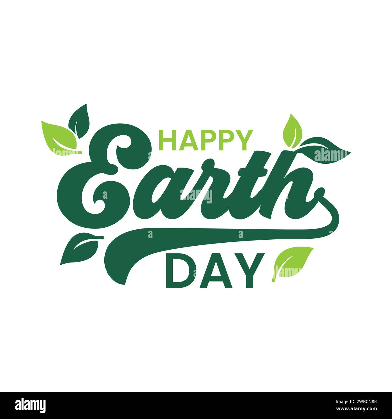 Happy Earth Day hand lettering vector illustration with leaves on white ...