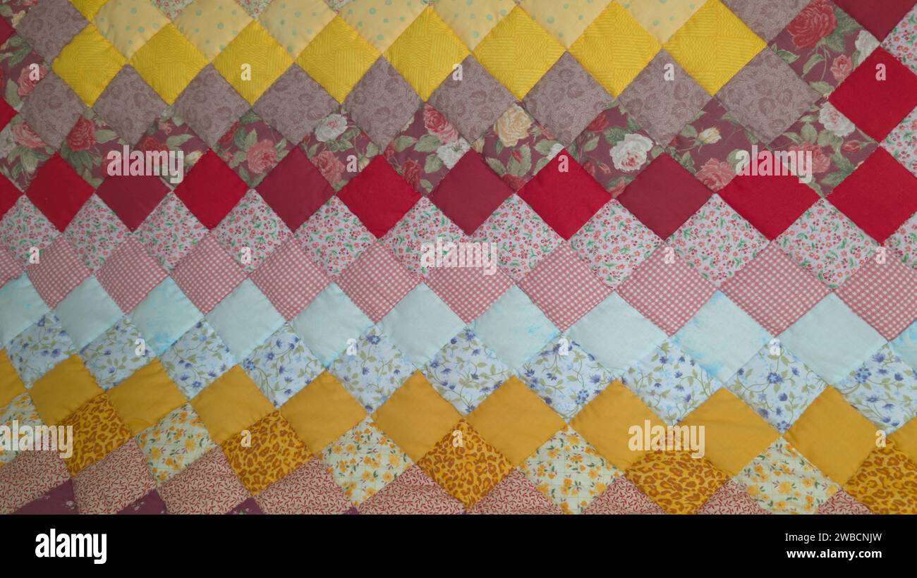 Handmade Patchwork quilt as background Geometrical pattern Stock Photo ...