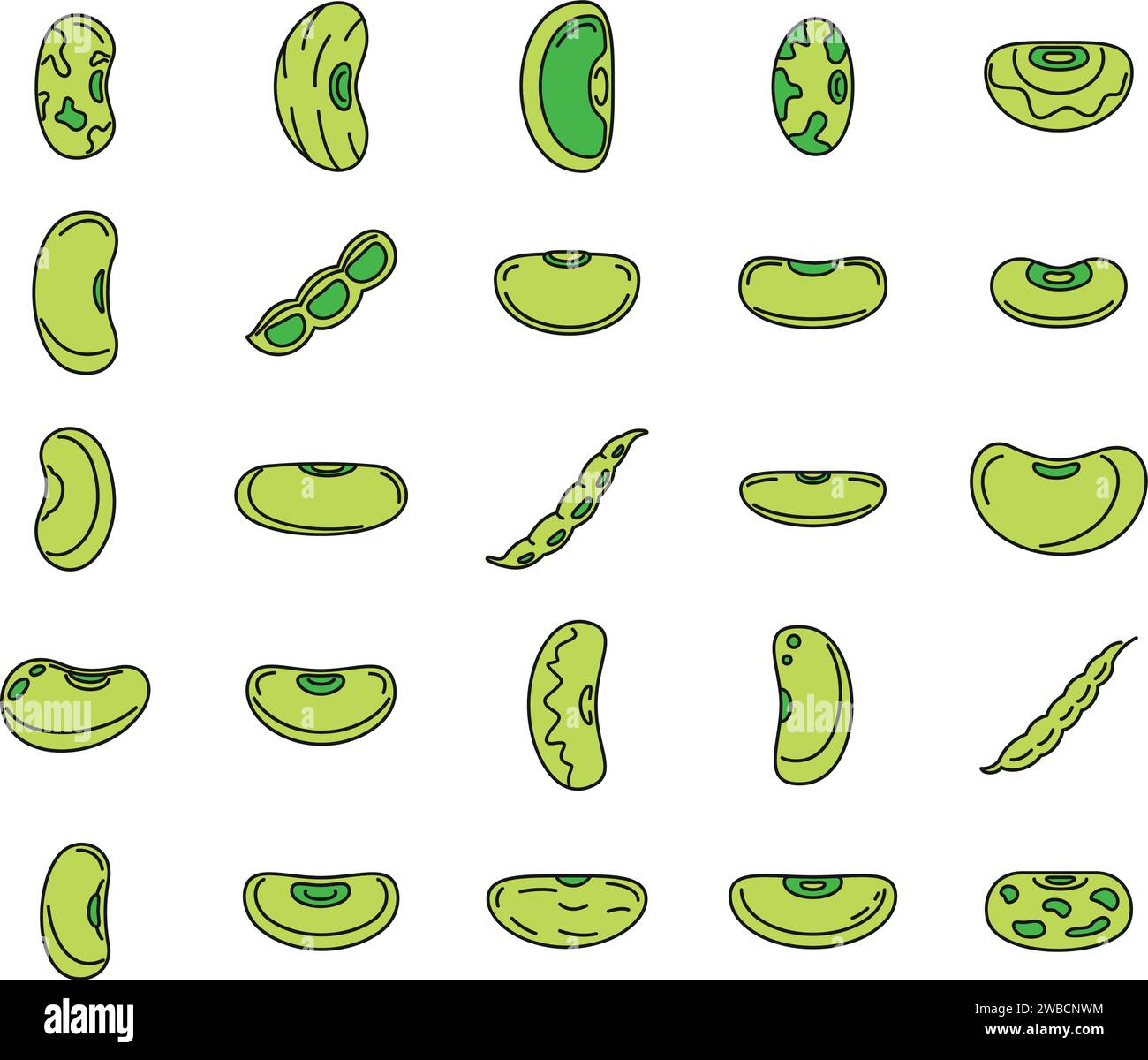 Legume kidney bean icons set. Outline set of legume kidney bean vector ...