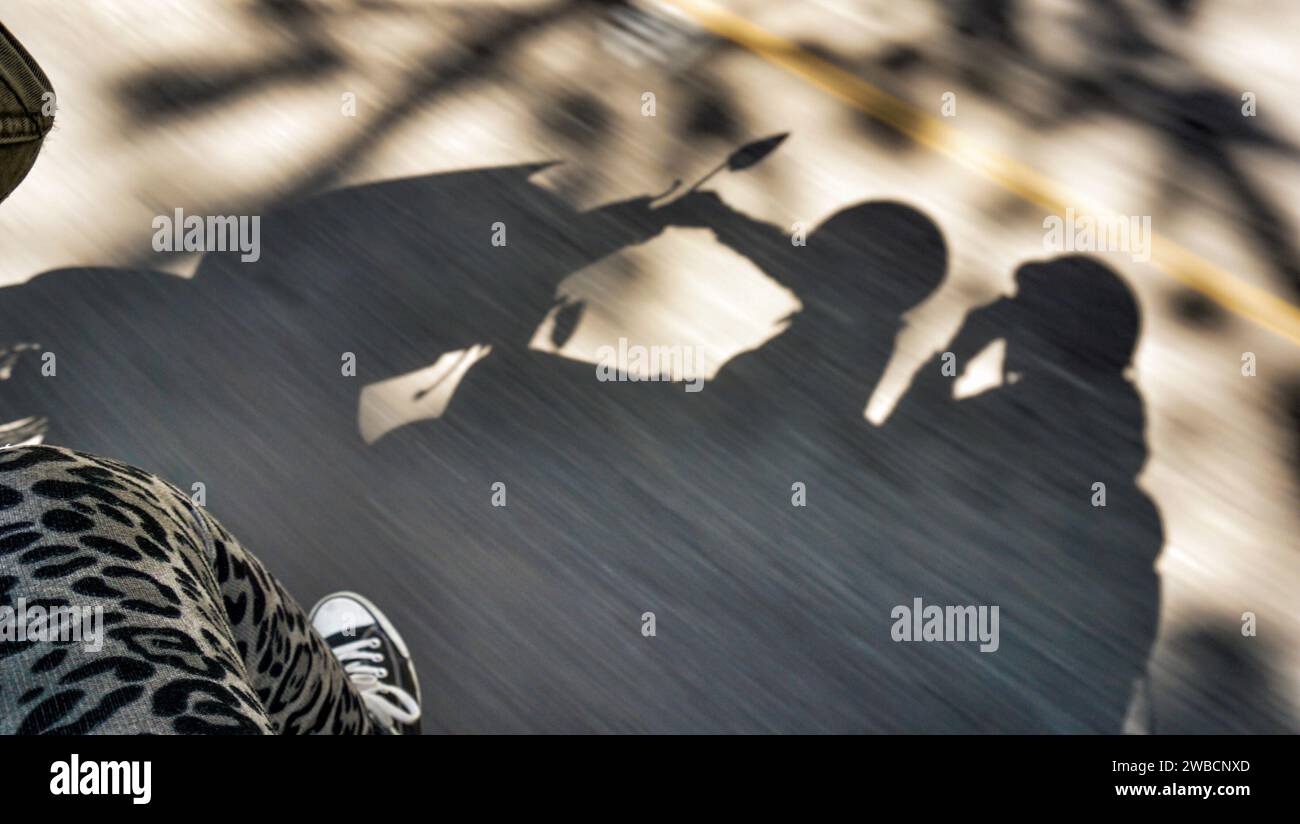 Shadow of motorcycle driving the road. Motorcycle ride, people driving ...