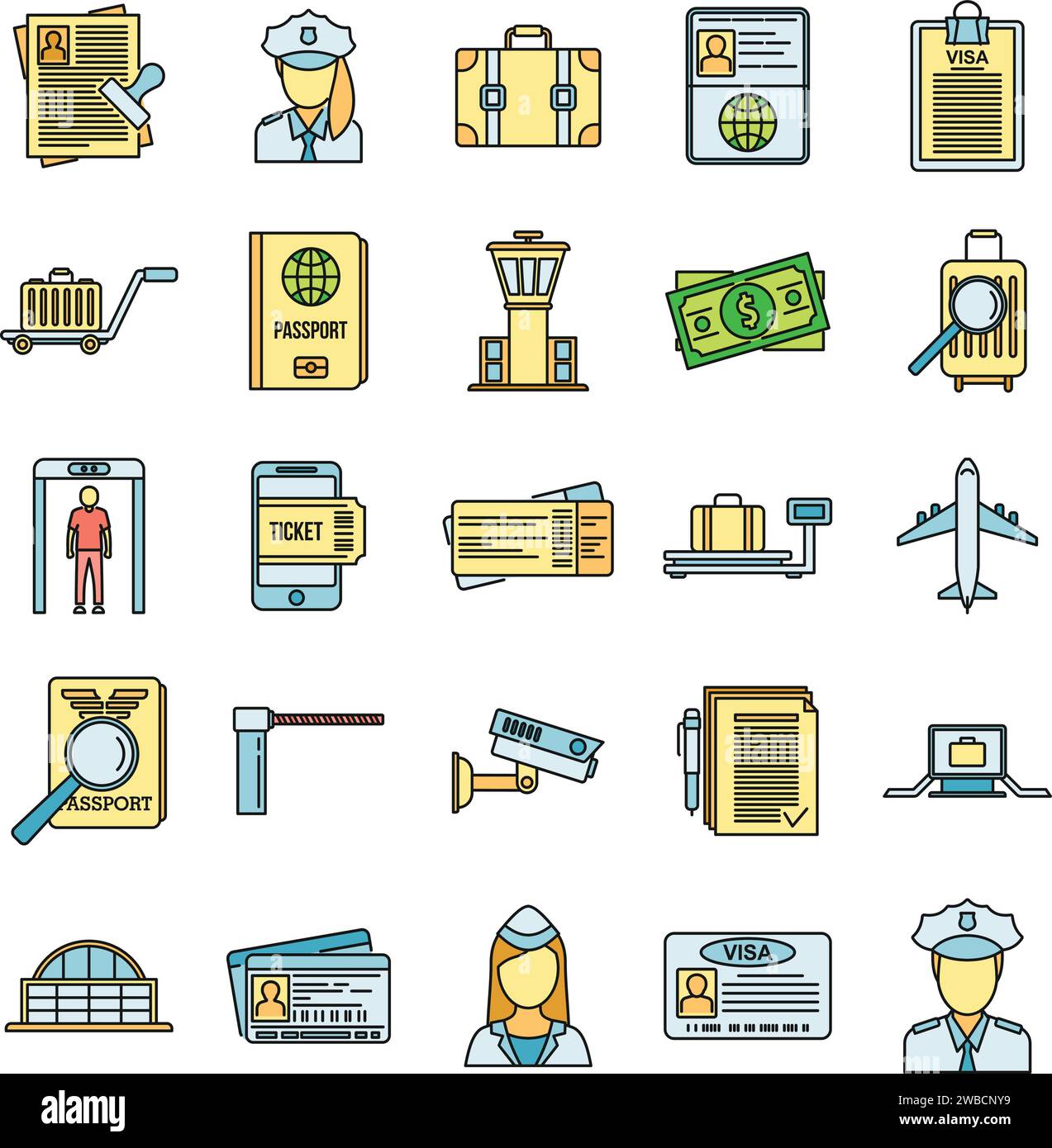 Security Passport Control Icons Set Outline Set Of Security Passport