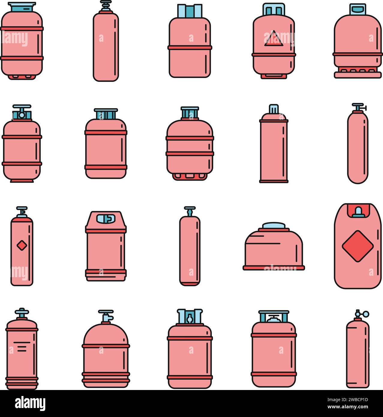 Industrial gas cylinders icons set. Outline set of industrial gas ...
