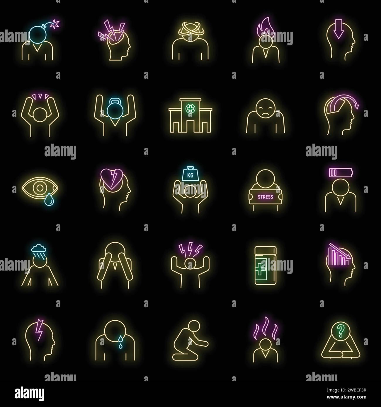 Stress emotion icons set. Outline set of stress emotion vector icons ...