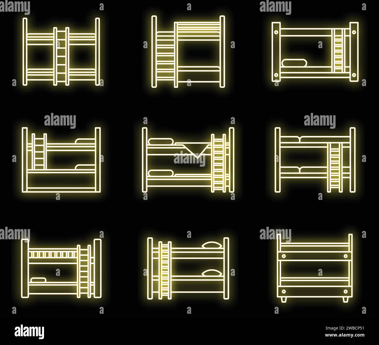 Family bunk bed icons set. Outline set of family bunk bed vector icons ...