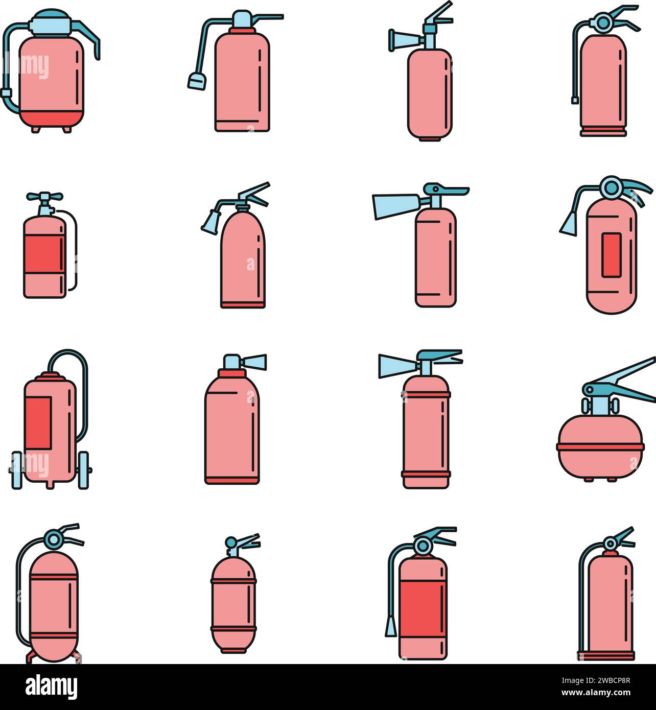 Alarm fire extinguisher icons set. Outline set of alarm fire ...