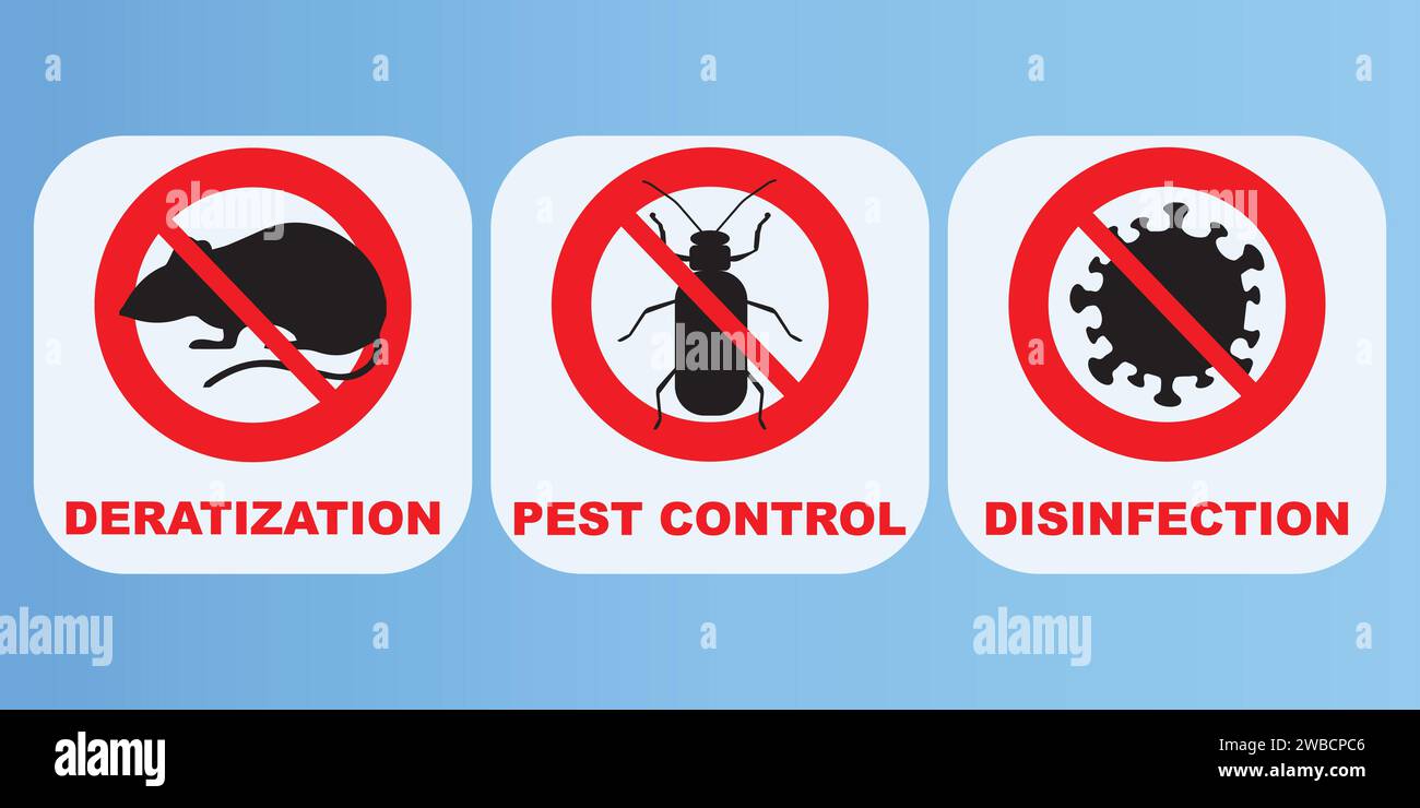 Pest control, disinfection and deratization icons Stock Vector Image ...