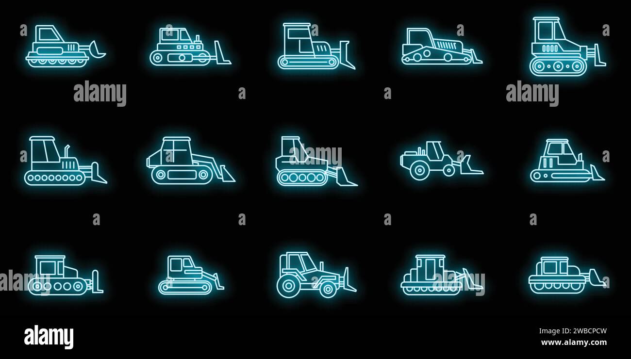 Construction bulldozer icons set. Outline set of construction bulldozer ...