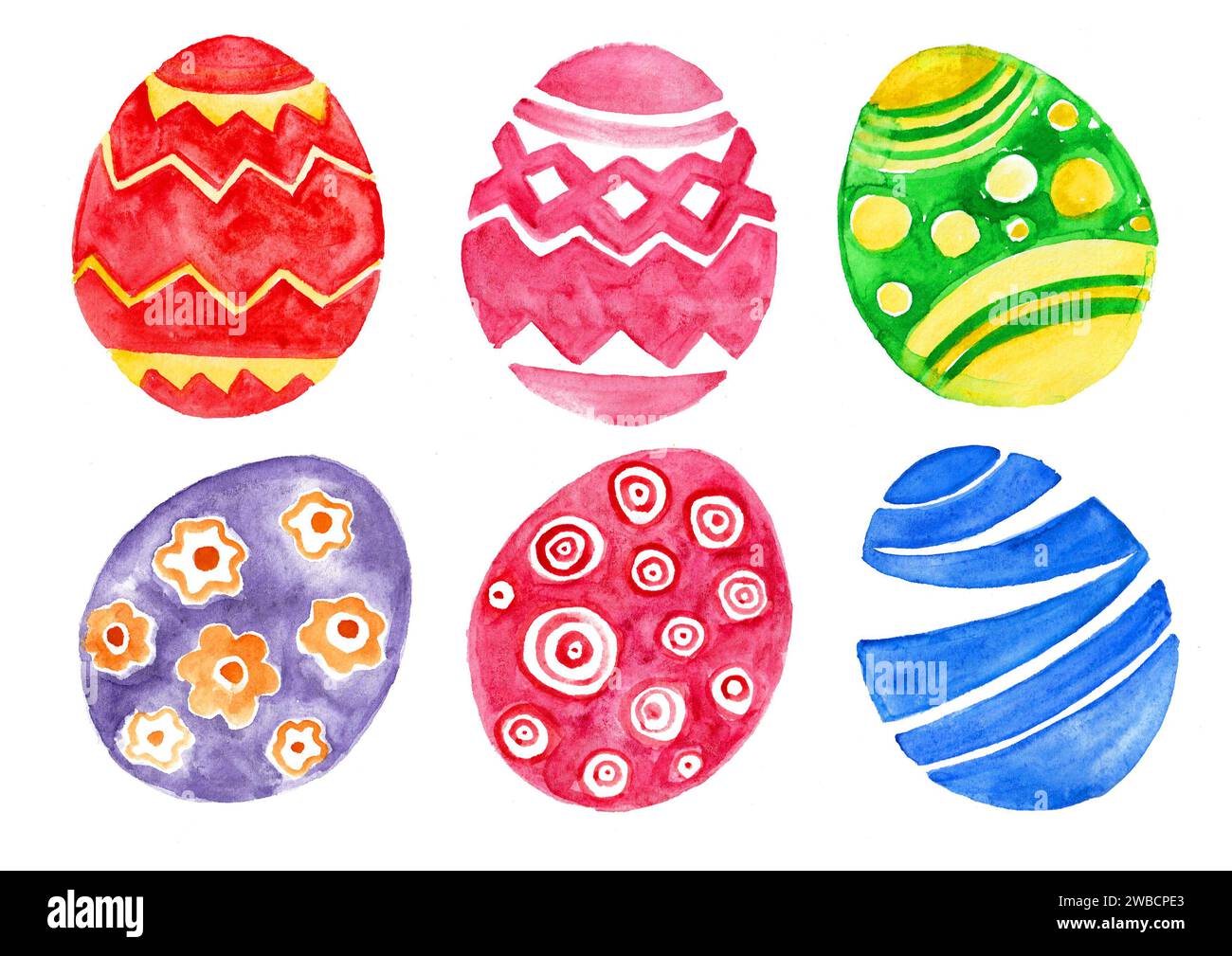 Set of painted Easter eggs. All eggs have different colors and ...