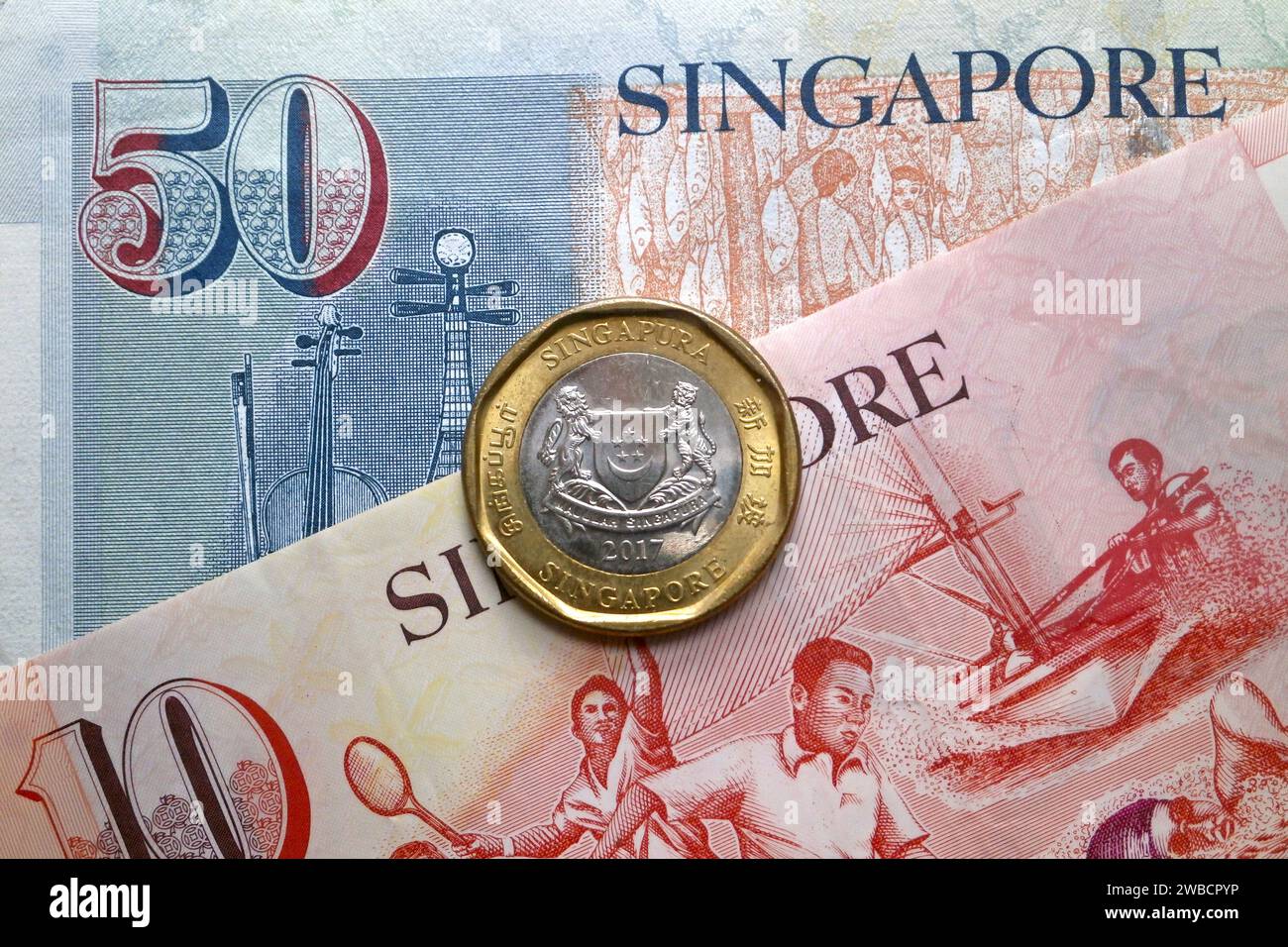 Singaporean dollar coin and banknotes as background Stock Photo - Alamy