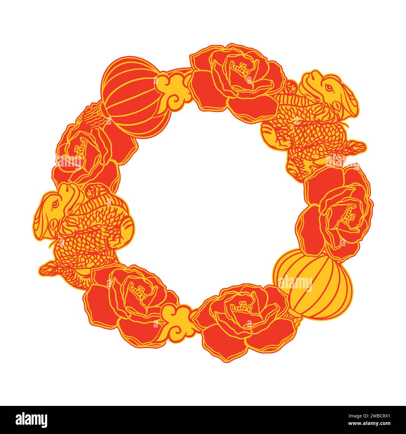 Chinese frame with dragon, wreath, vector. Chinese New Year. Greeting ...
