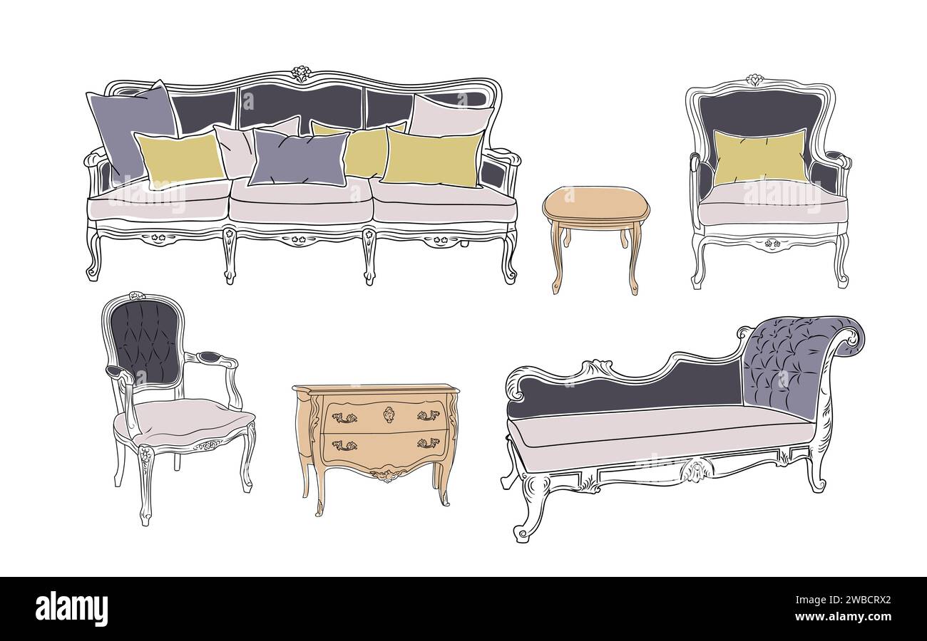 Collection of elegant antique furniture vector art Stock Vector Image ...