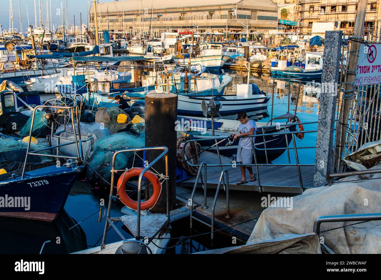 Tel Aviv, Israel - January 9, 2024 Fishing boats moored in Jaffa marina ...