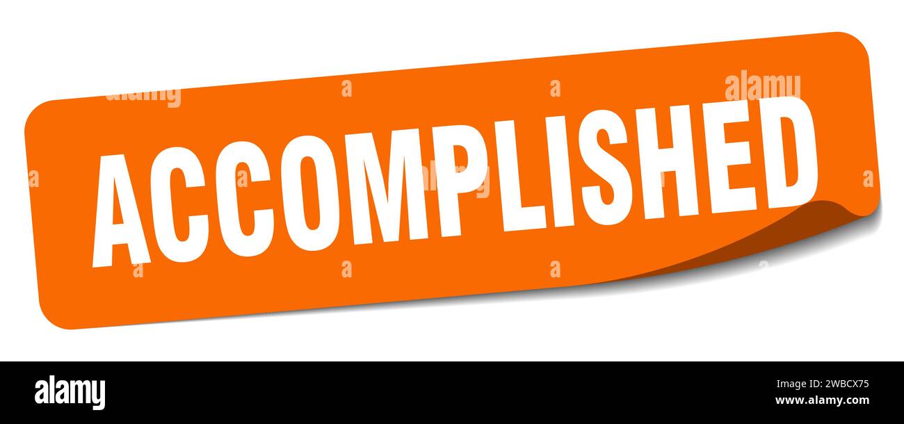 accomplished sticker. accomplished rectangular label isolated on white ...