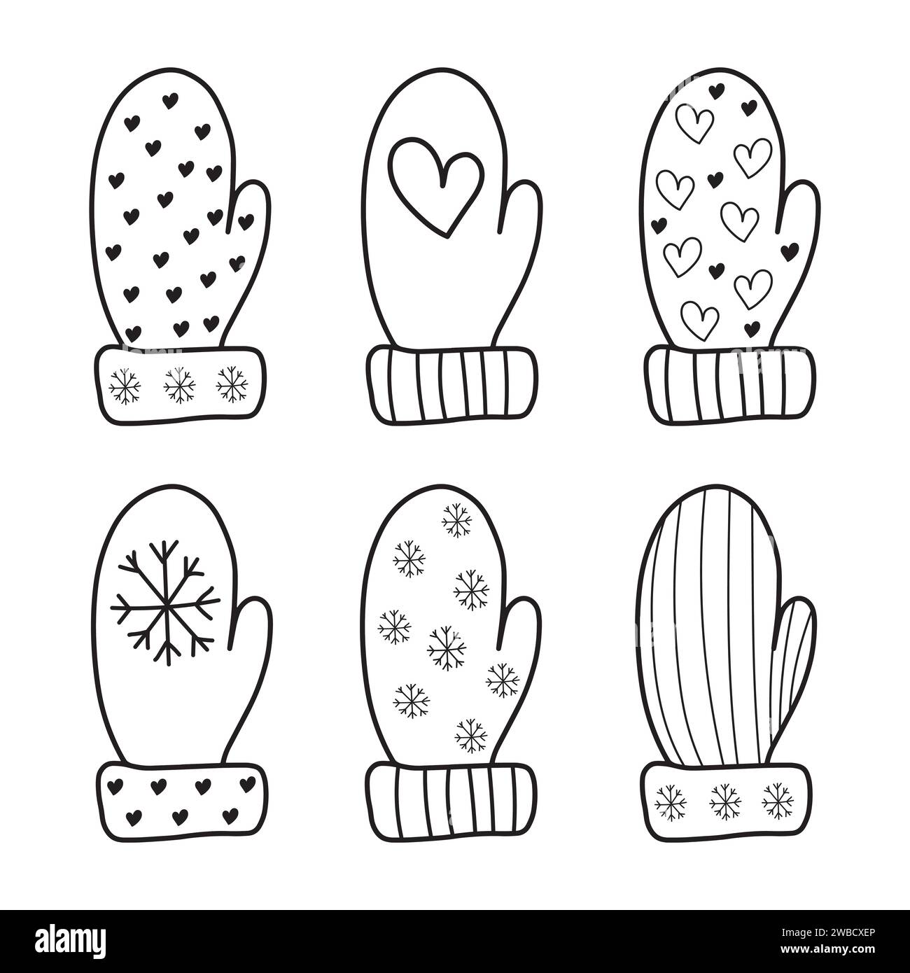 Vector illustration mittens drawing Black and White Stock Photos ...