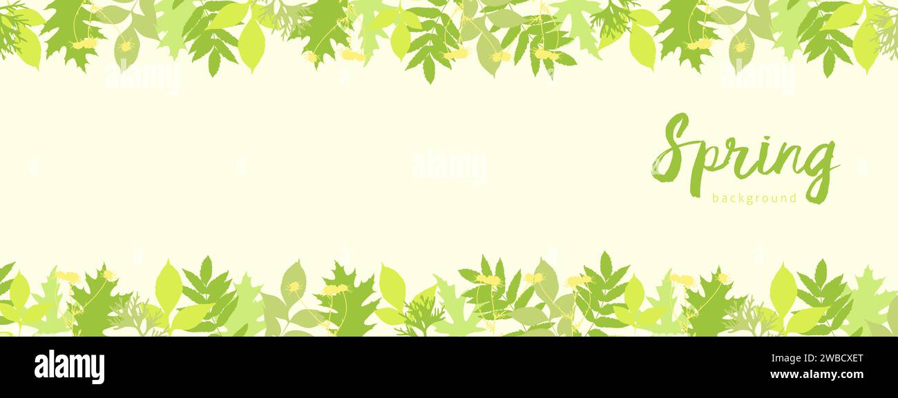 Spring light yellow background banner horizontal with bright young ...