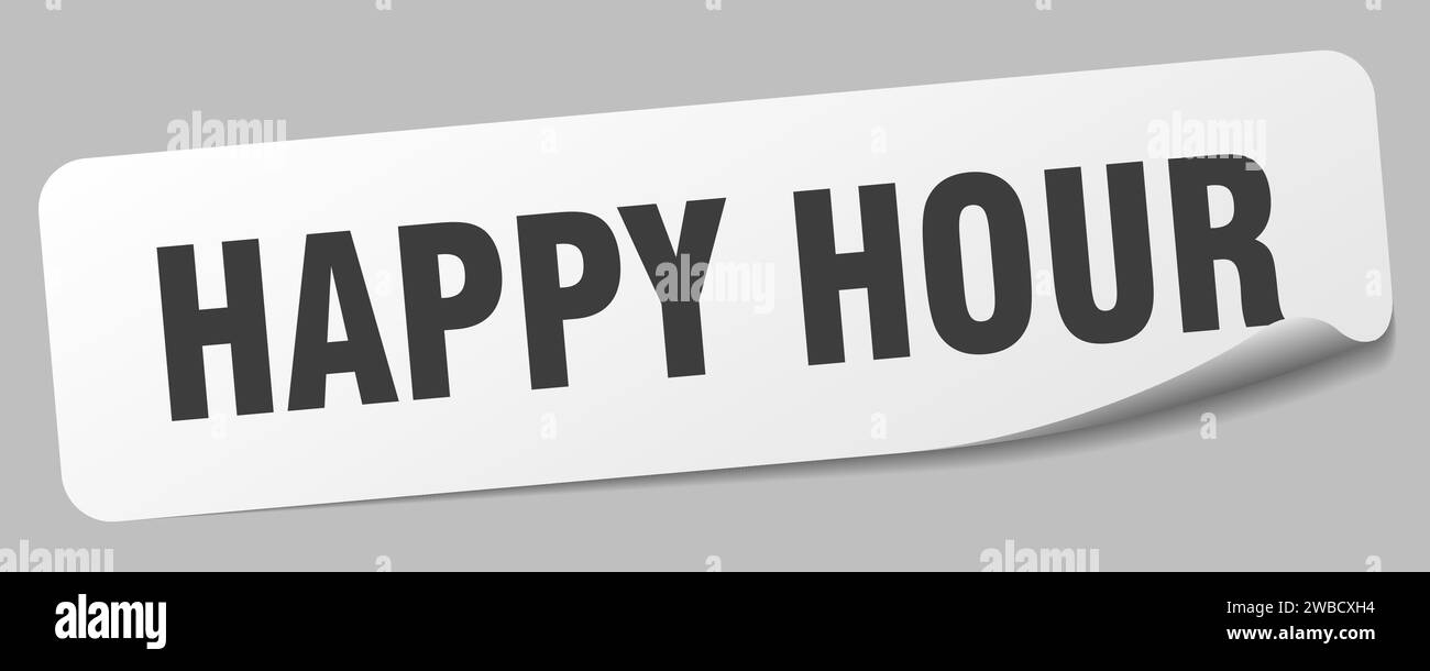 happy hour sticker. happy hour rectangular label isolated on white ...