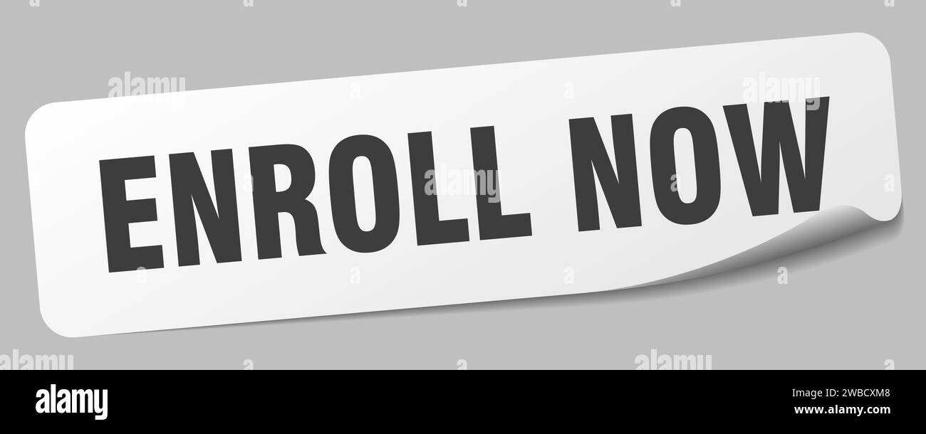 enroll now sticker. enroll now rectangular label isolated on white ...