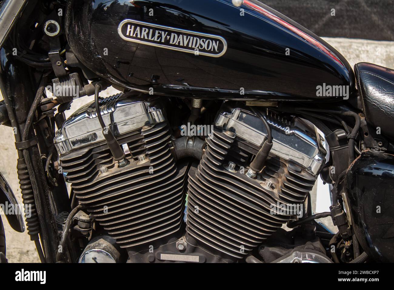 Tel Aviv, Israel - January 9, 2024 Harley Davidson motorcycle parked in ...
